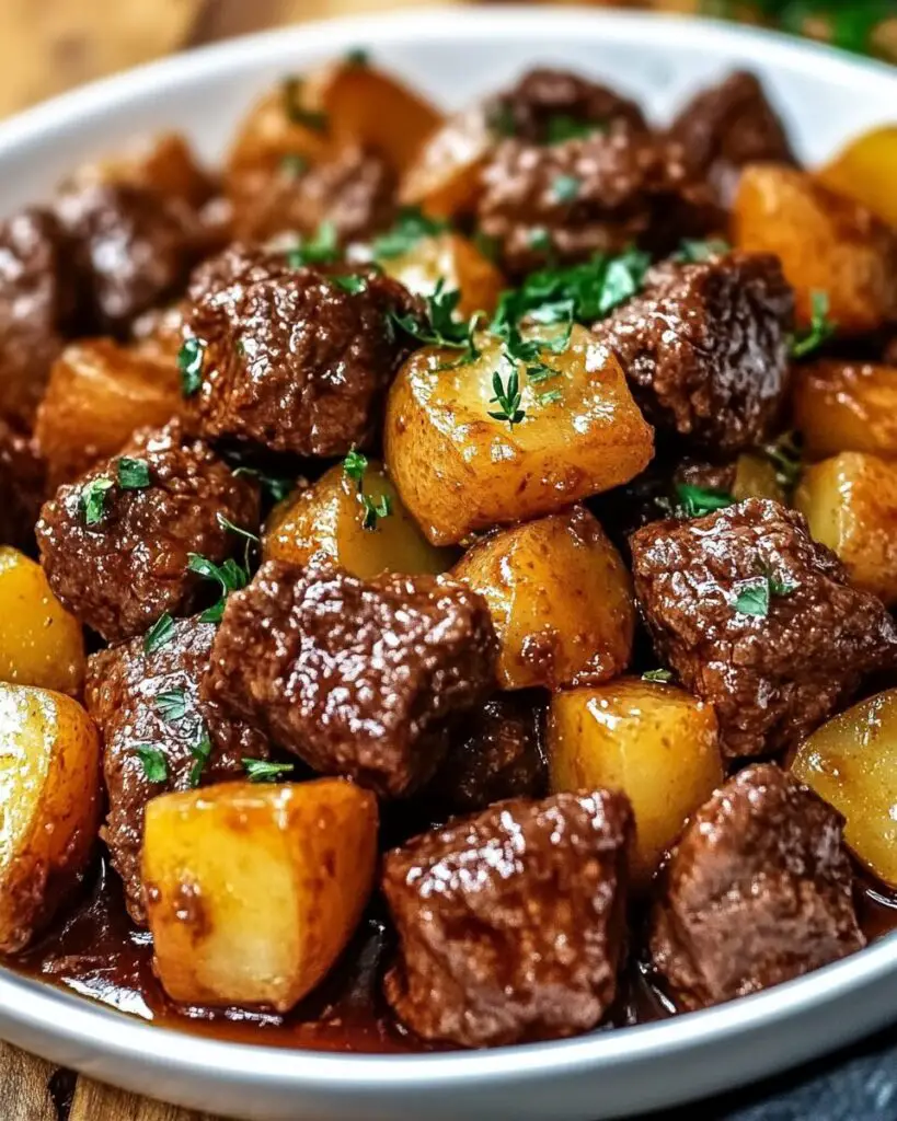 Slow Cooker Garlic Butter Beef Bites with Potatoes