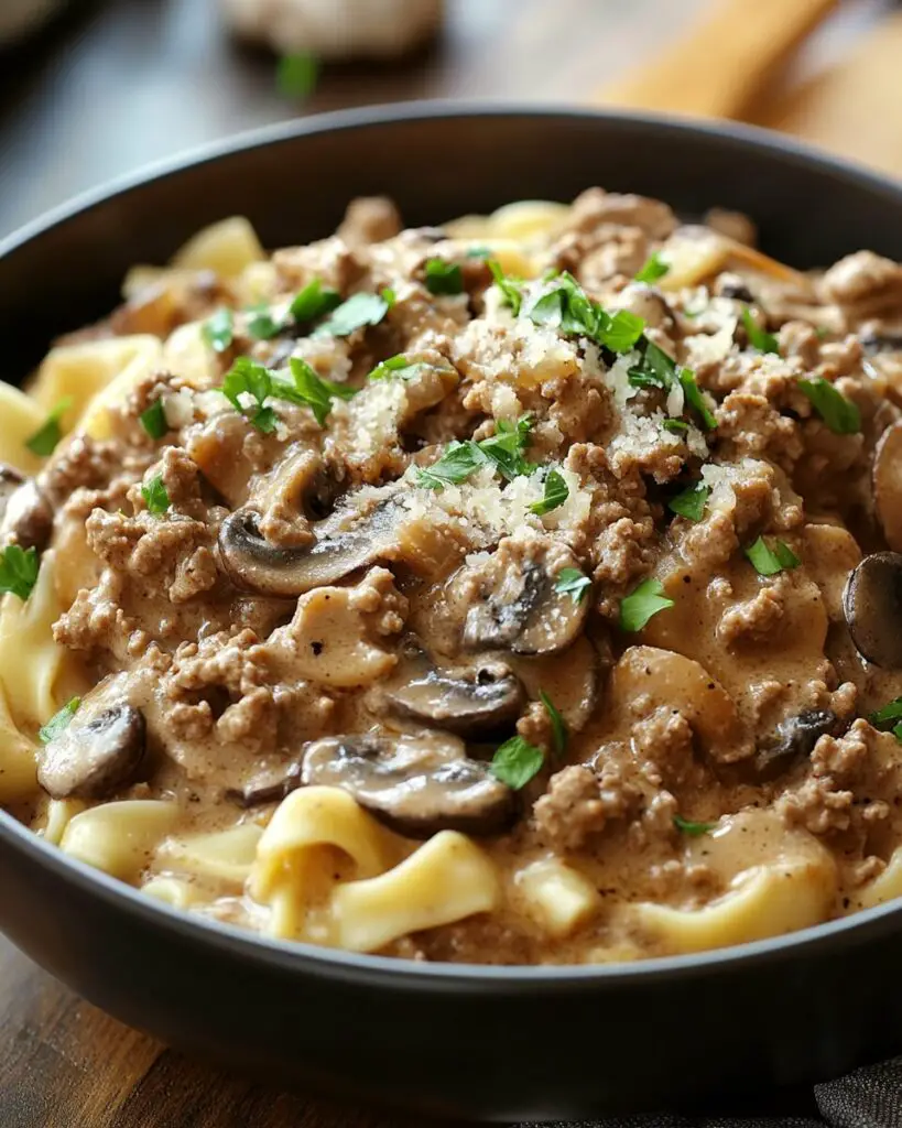 Creamy Ground Beef Stroganoff with Mushrooms