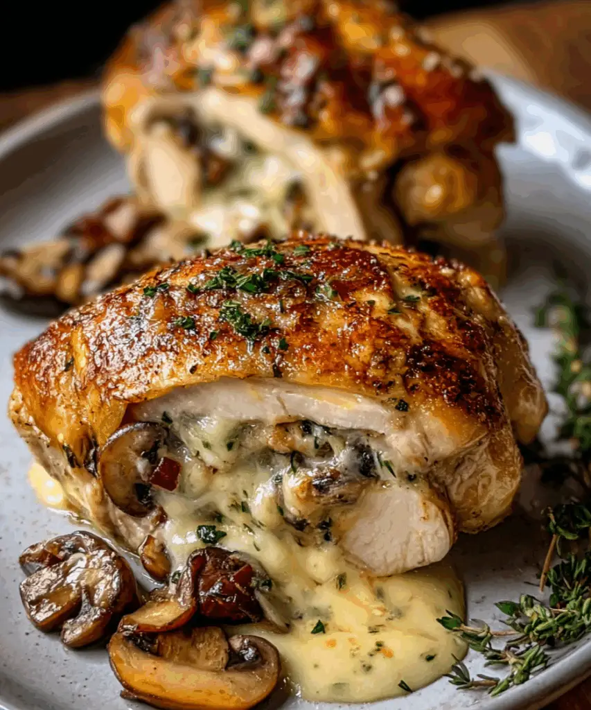 Cheesy Garlic Butter Mushroom Stuffed Chicken